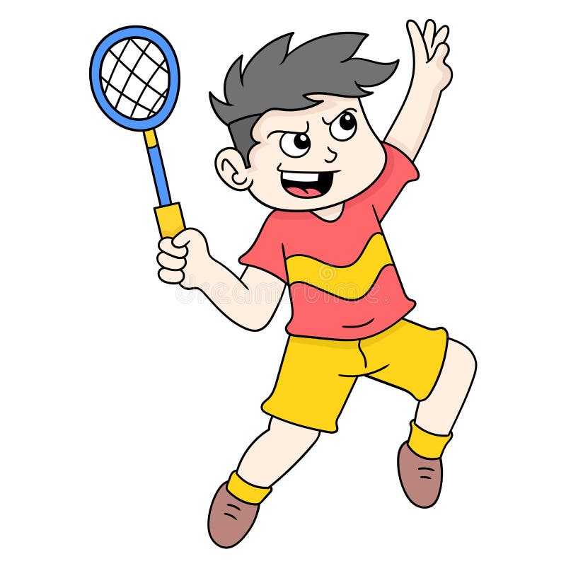 Badminton Athlete Boy Doing Smash, Doodle Icon Image Kawaii Stock ...