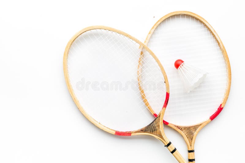 Badminton Concept. Badminton Rackets and Shuttlecock on White ...