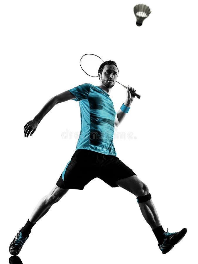 Badminton Player Man Shadow Silhouette Isolated White Backgroun Stock ...