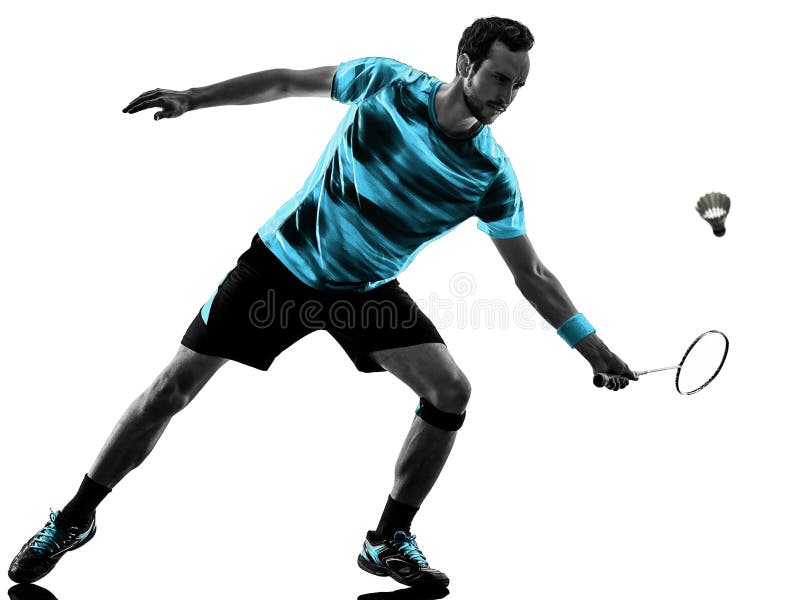 Badminton Player Man Shadow Silhouette Isolated White Backgroun Stock ...