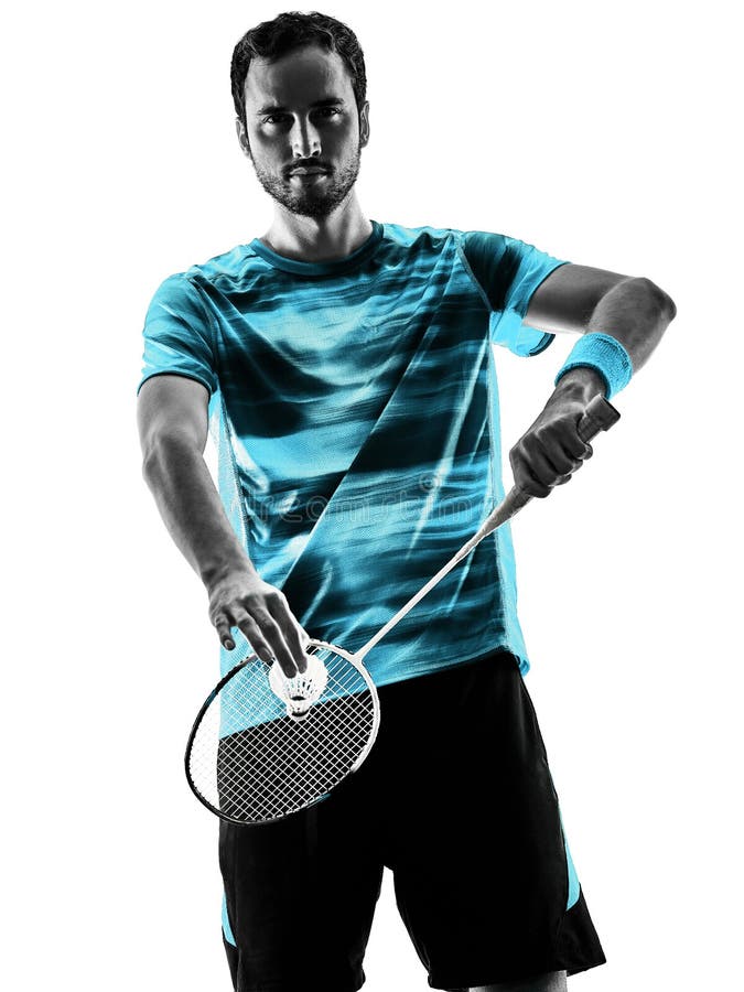 Badminton Player Man Shadow Silhouette Isolated White Backgroun Stock ...