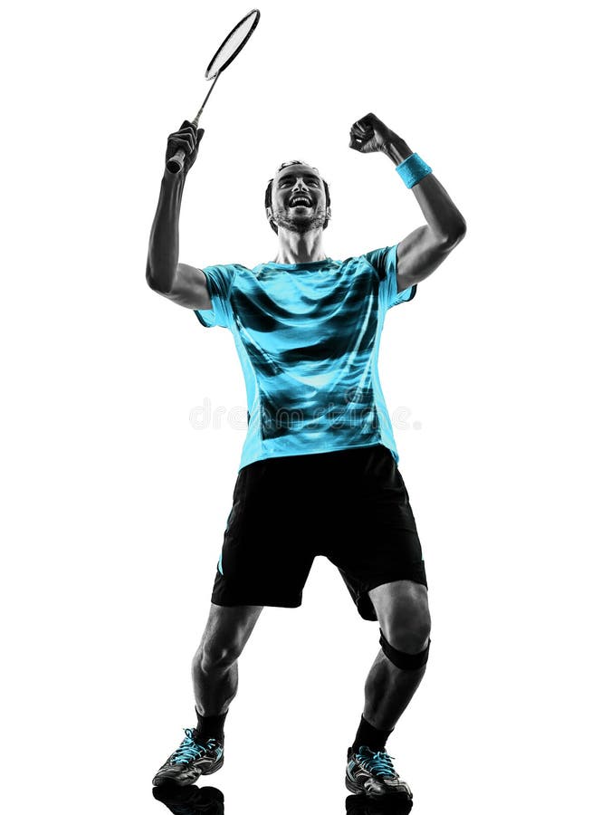 Badminton Player Man Shadow Silhouette Isolated White Backgroun Stock ...