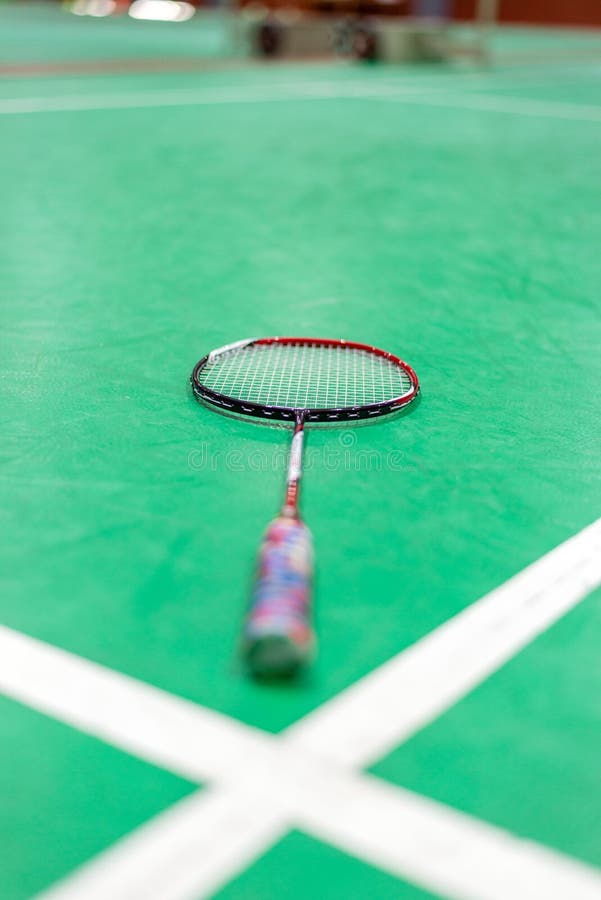 Badminton Racket and Shuttlecock in Badminton Court Stock Photo - Image ...