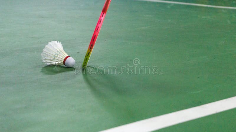 Badminton Racket with Shuttlecock on Court Stock Image - Image of ...