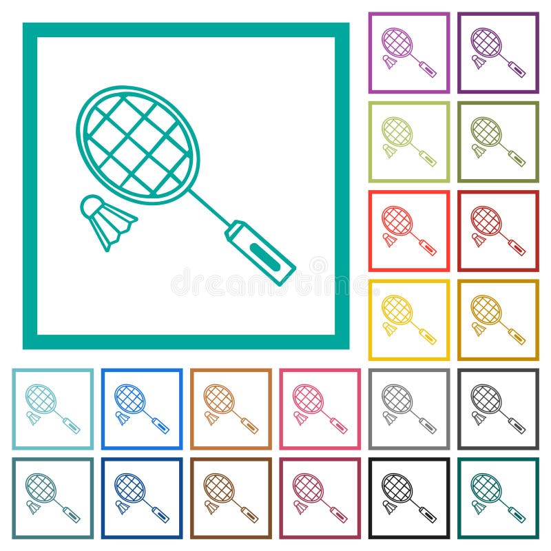 Badminton Racket and Shuttlecock Outline Round Flat Multi Colored Icons ...