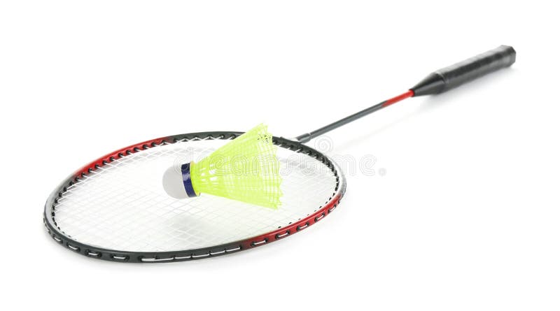 Racket and Shuttlecock on White Background, Top View. Badminton ...