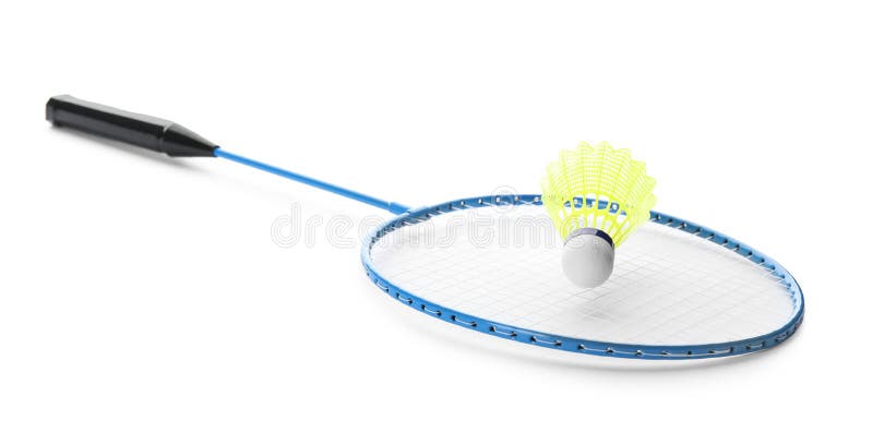 Racket and Shuttlecock on White Background, Top View. Badminton ...