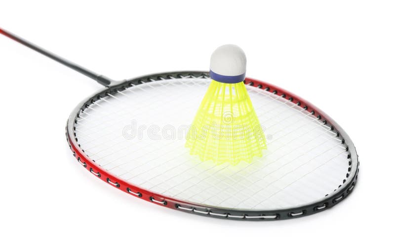 Racket and Shuttlecock on White Background, Top View. Badminton ...