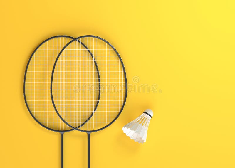 Badminton Racket and Shuttlecock on Yellow Background Stock ...