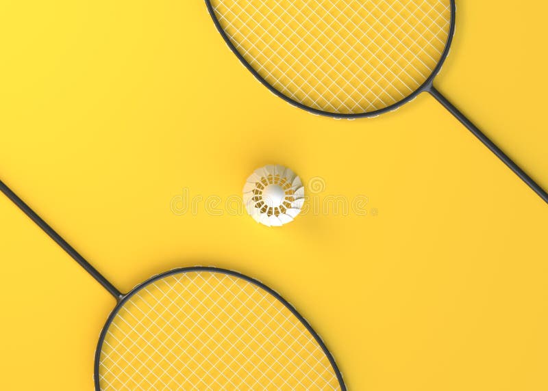 Badminton Racket and Shuttlecock on Yellow Background Stock ...