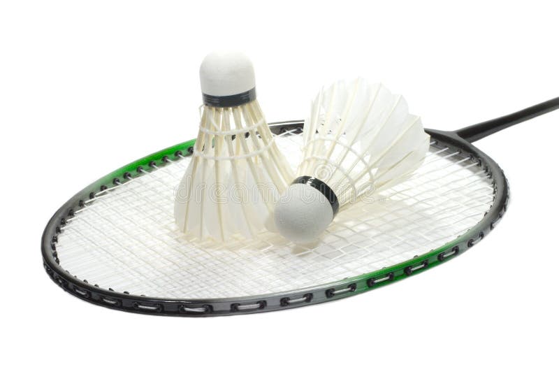 Badminton Racquet with Shuttlecock Over White Stock Image - Image of ...