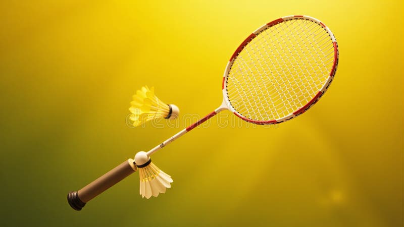 Badminton Racket and Shuttlecocks on Yellow Background Stock ...