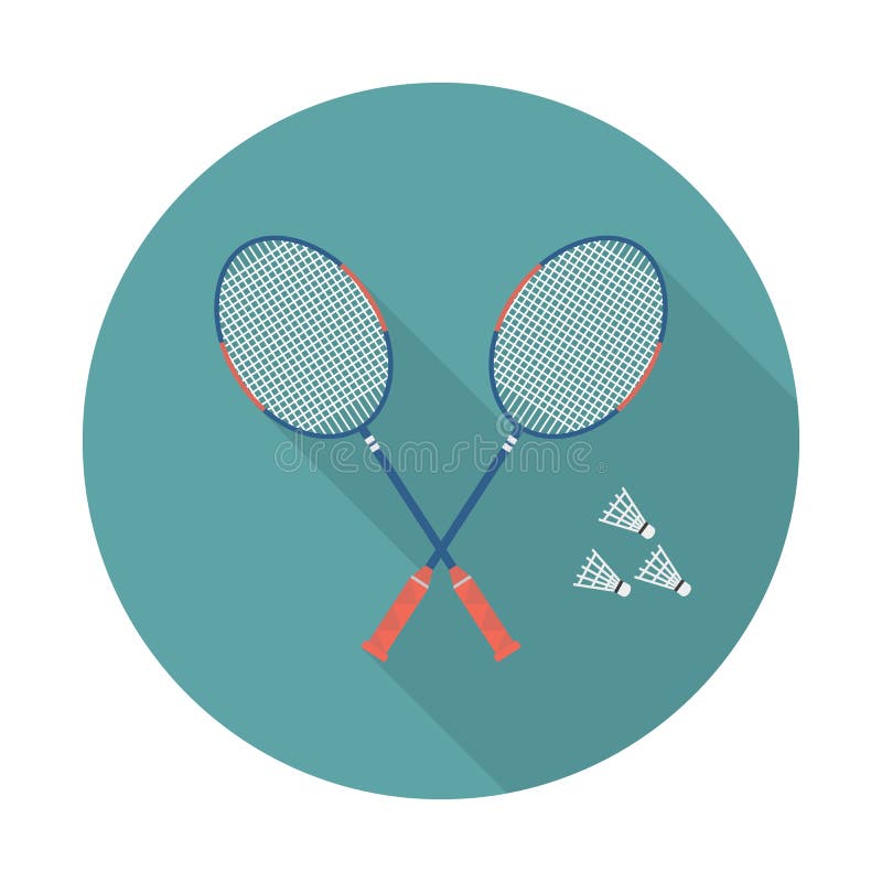Badminton Rackets Flat Square Icon with Long Shadows. Stock Vector ...