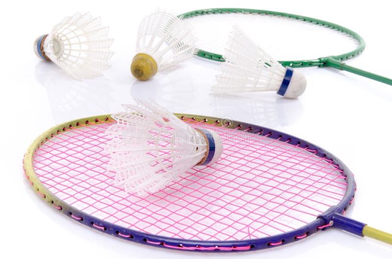 Badminton Rackets and Shuttlecocks Closeup Stock Photo - Image of white ...