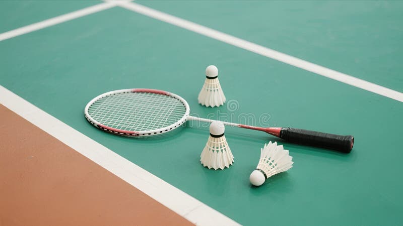 Badminton Rackets and Shuttlecocks are Located on the Court Floor ...