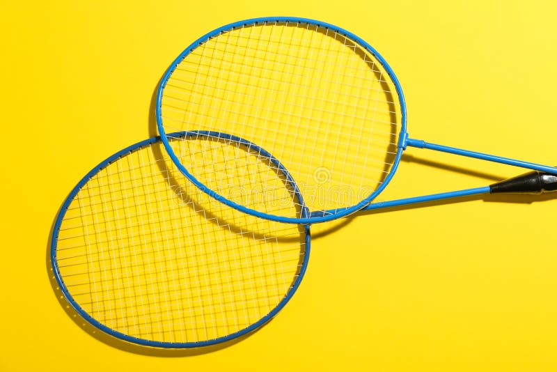 Badminton Rackets Yellow Background Above View Stock Photos - Free ...