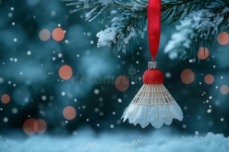 A Badminton Shuttlecock Hanging on a Red Ribbon in Christmas Tree ...