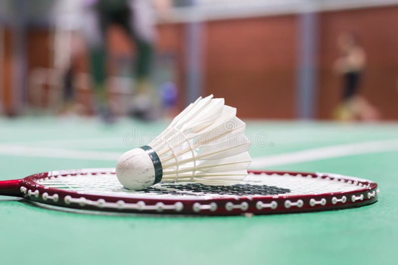 Badminton Shuttlecock and Racket on Court Stock Image - Image of white ...