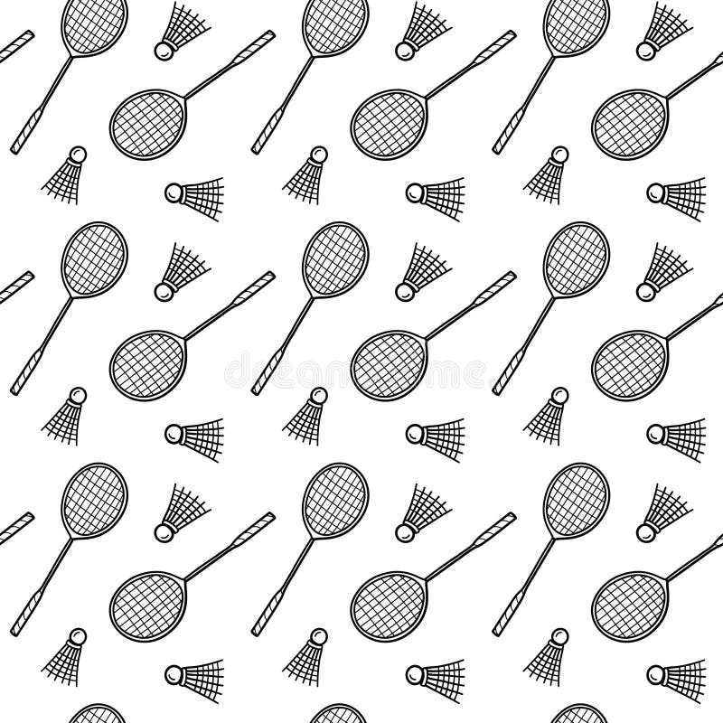 Doodle Badminton Seamless Pattern with Hand Drawn Shuttlecock and ...