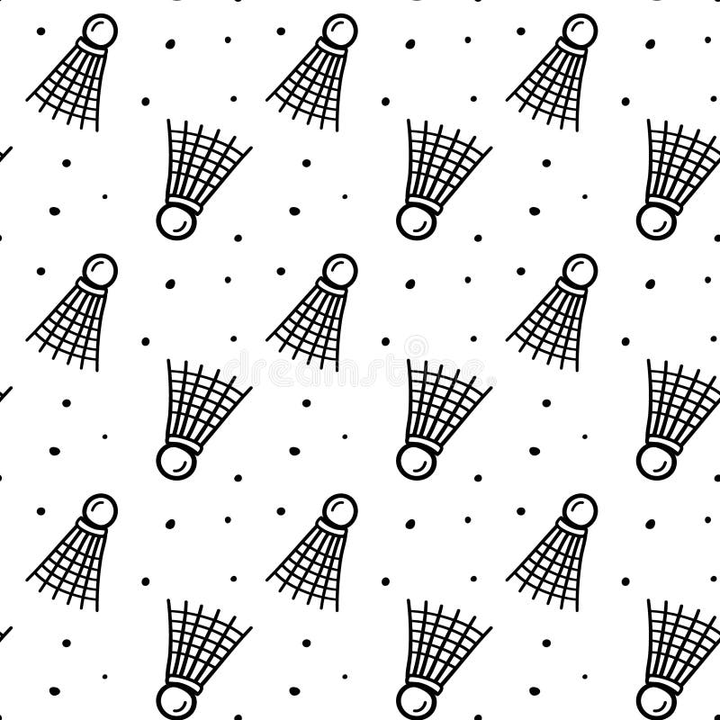 Doodle Badminton Seamless Pattern with Hand Drawn Shuttlecock and Dots ...