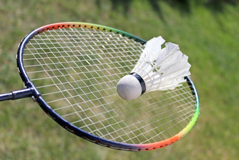 Badminton Shuttlecocks on Racket Stock Photo - Image of rapidity ...