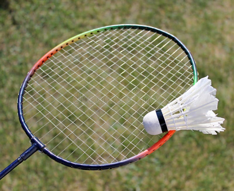Badminton Shuttlecocks on Racket Stock Photo - Image of network, game ...