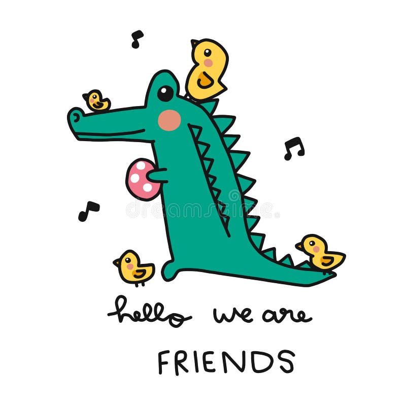 Hello we are Friends, Crocodile with Little Birds Cartoon Illustration ...