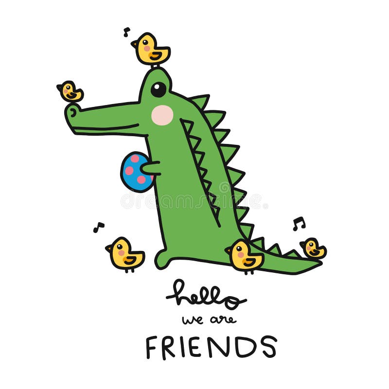 Hello we are Friends, Crocodile with Little Birds Cartoon Illustration ...