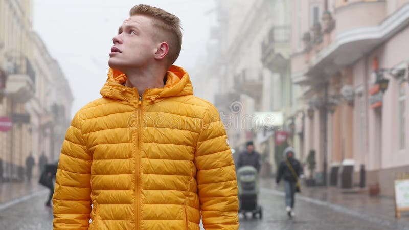 Baffled Young Man Looking at the Sky Stock Video - Video of male ...