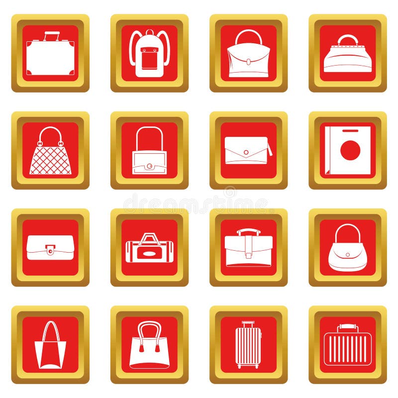 Bag Baggage Suitcase Icons Set Red Stock Vector - Illustration of ...