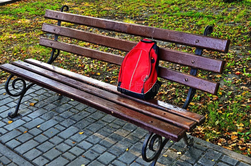 Bag on the Bench in Autumn Park Stock Image - Image of green, colorful ...