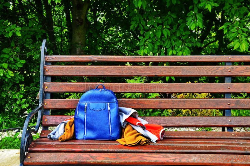 Bag on the Bench in Autumn Park Stock Photo - Image of lifestyle ...