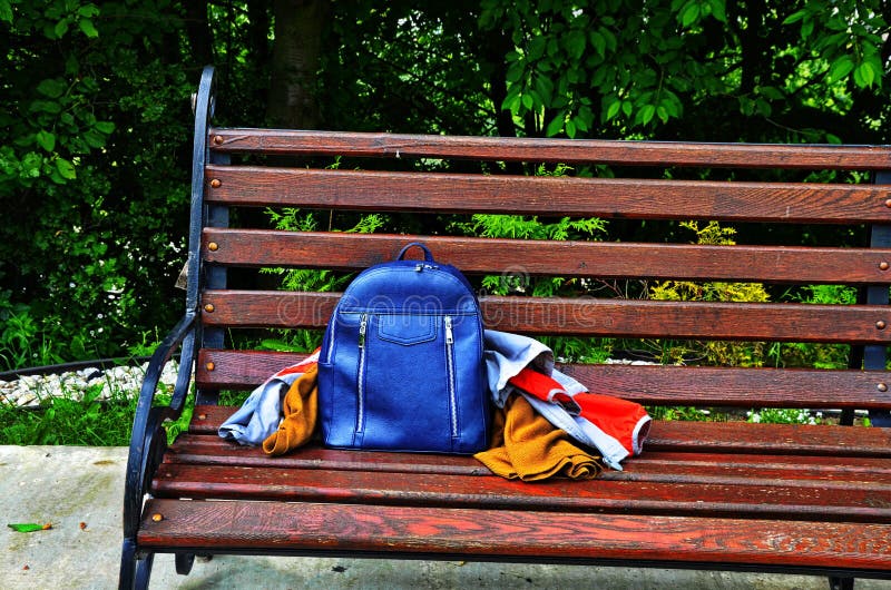 Bag on the Bench in Autumn Park Stock Photo - Image of miserable ...