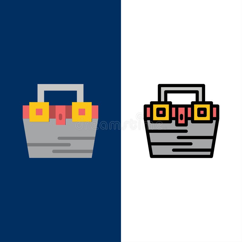 Bag, Box, Construction, Material, Toolkit Icons. Flat and Line Filled ...