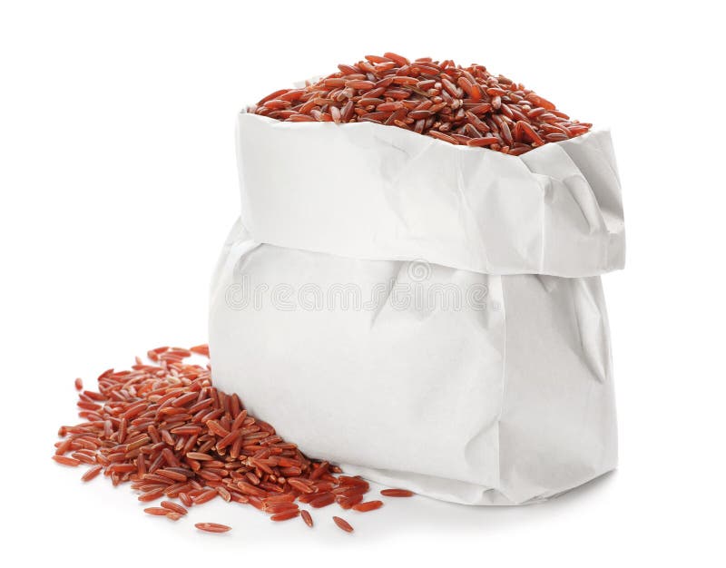 Bag with Brown Rice on White Stock Photo - Image of brown, cereal ...