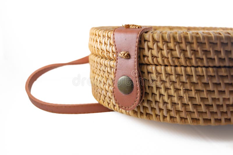 Bag Button on Woven Rattan Crafts Stock Image - Image of leather ...