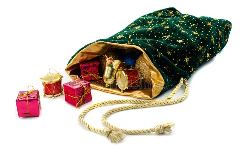 Bag with Christmas toys stock photo. Image of tinsel - 33000674