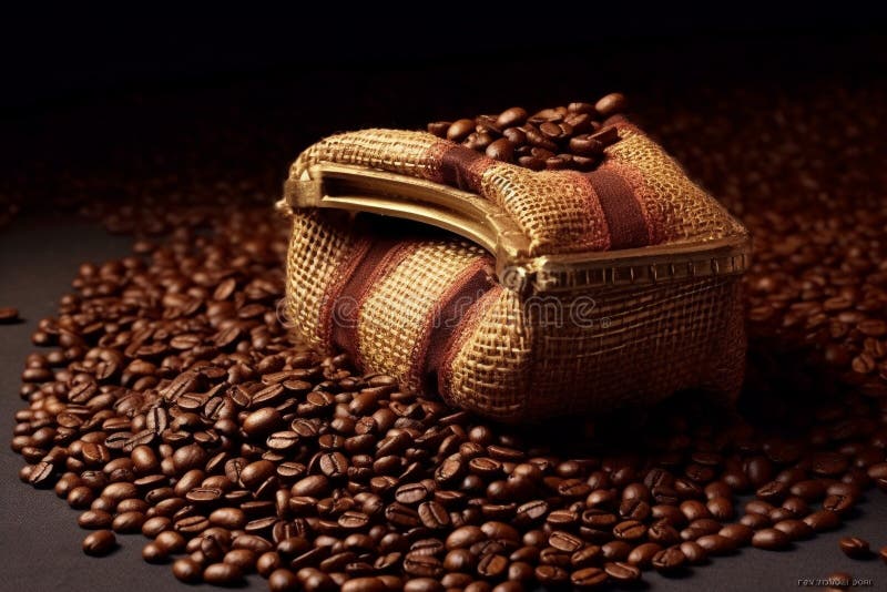 Bag of Coffee and Coffee Beans. Generative Ai Stock Illustration ...