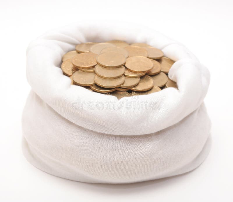 Leather sack full of coins stock photo. Image of sack - 7786076