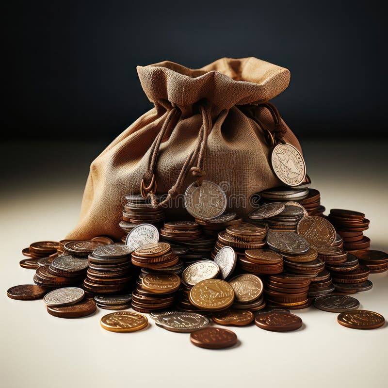 Bag of Coins, 3D. AI Generative Stock Illustration - Illustration of ...