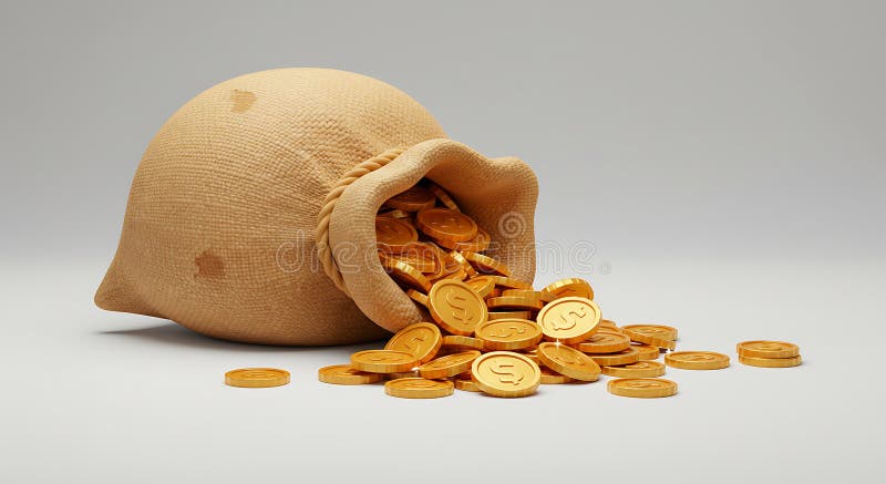 Bag of Coins on White Background Stock Illustration - Illustration of ...
