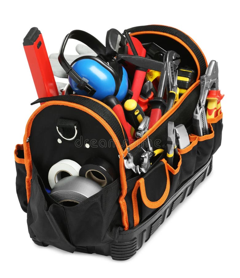 Bag with Different Tools Isolated on White Stock Image - Image of ...