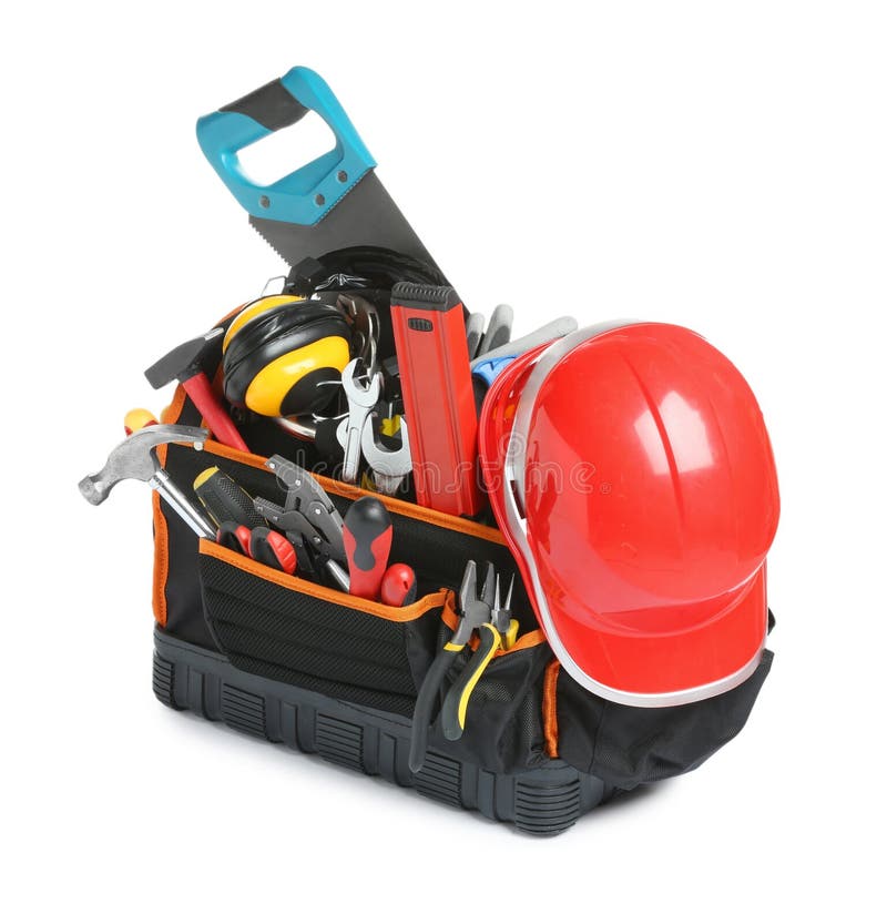 Bag with Different Tools Isolated on White Stock Image - Image of ...