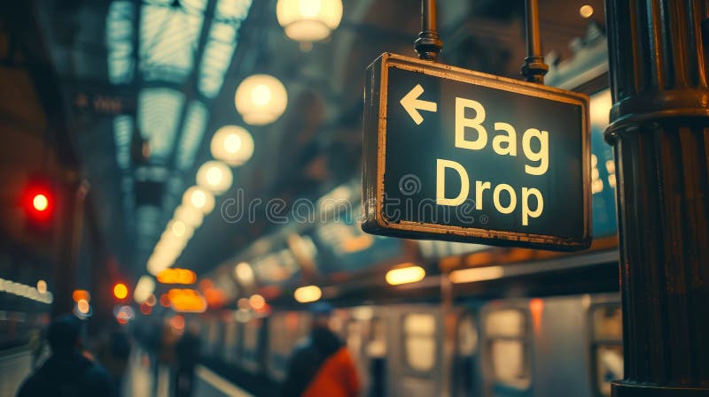 Bag Drop Sign at an Airport Terminal Stock Photo - Image of waiting ...