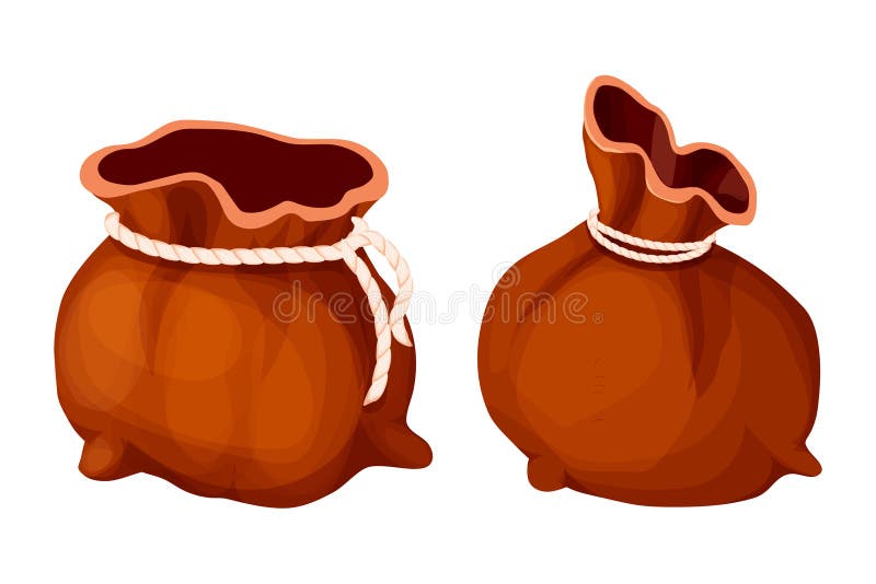 Bag, Empty Sack Set with Rope in Cartoon Style Isolated on White ...