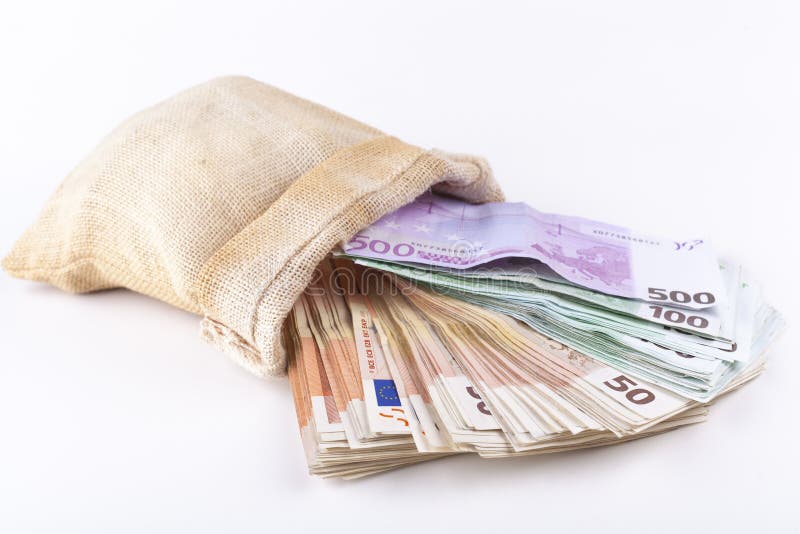 Money bag full of Euros stock photo. Image of overflowing - 19468022