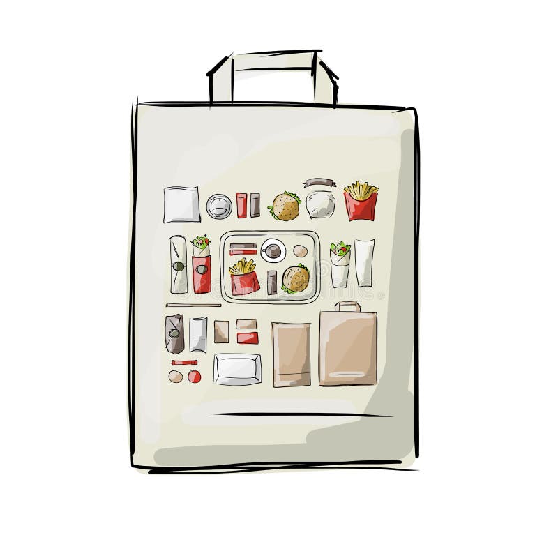 Bag with Fast Food, Sketch for Your Design Stock Vector - Illustration ...