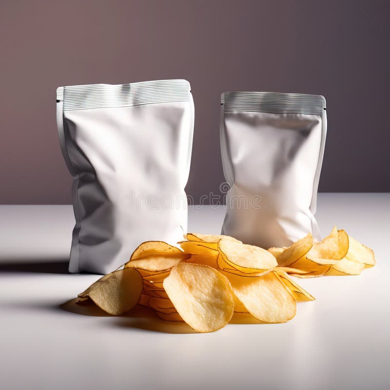 Bag of Fried Potato Chips, Blank Generic Packaging Mockup Photo Stock ...