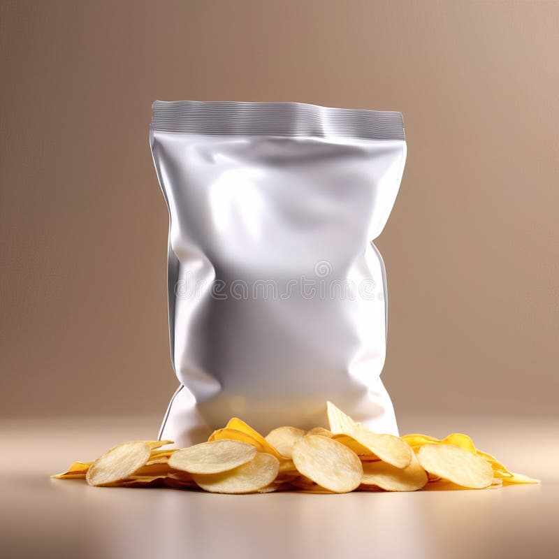 Bag of Fried Potato Chips, Blank Generic Packaging Mockup Photo Stock ...