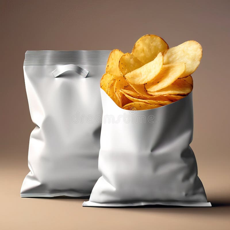 Bag of Fried Potato Chips, Blank Generic Packaging Mockup Photo Stock ...